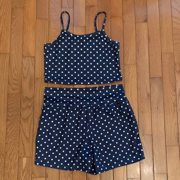 Shorts | Athletic Crop Top And Shorts Polka Dot Set Navy White | Poshmark